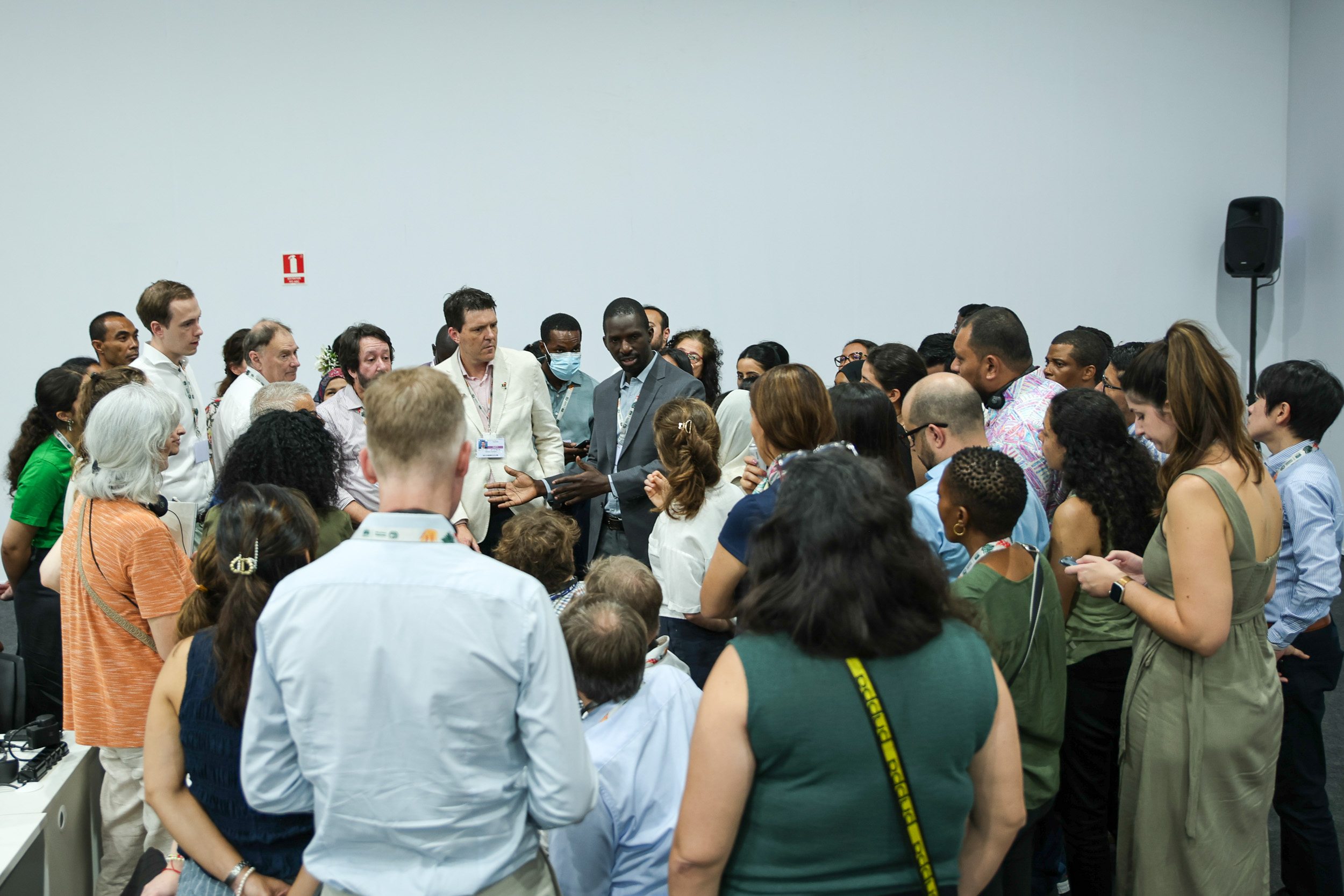 Participants forming a huddle during an informal consultation on ...